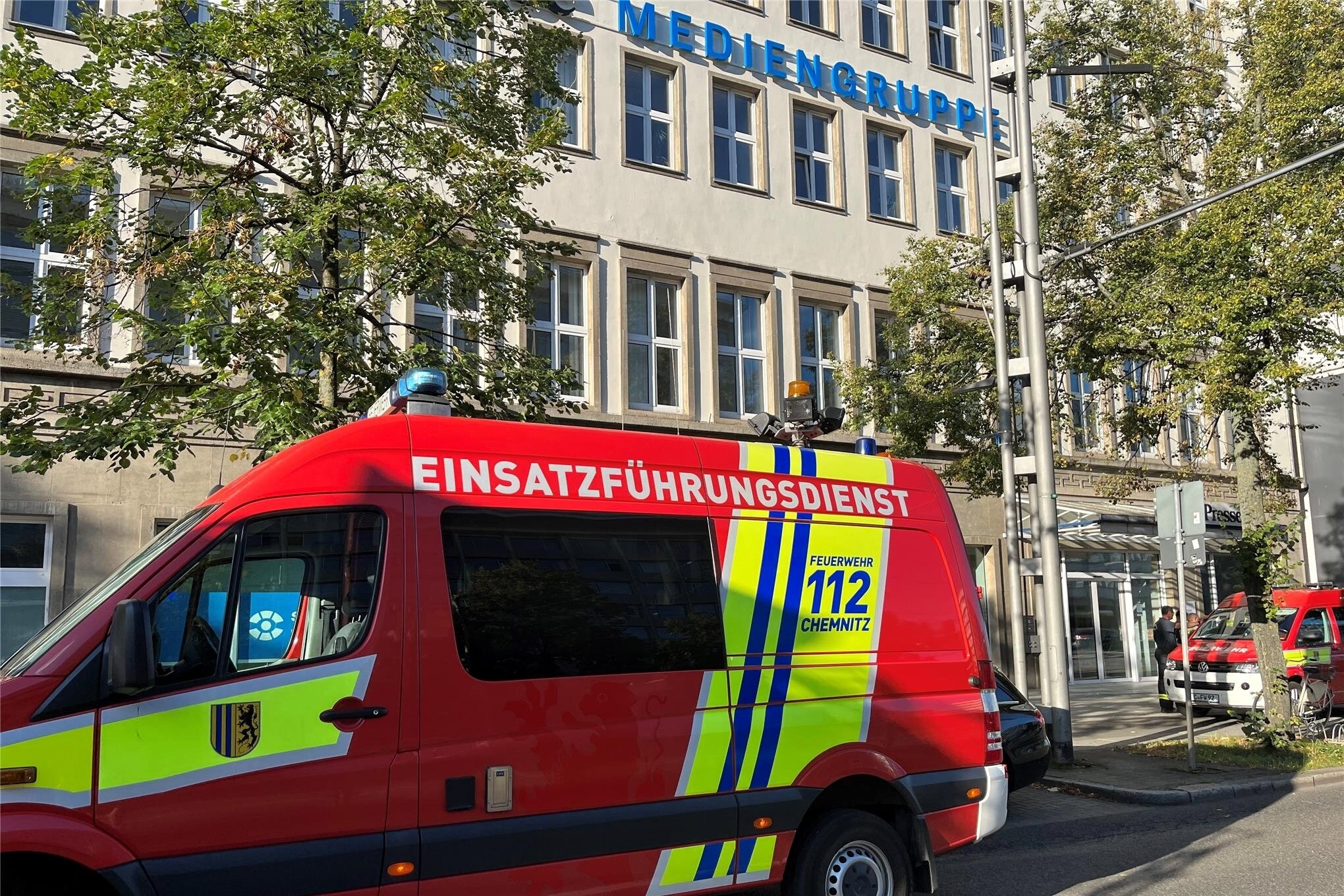 Fehlalarm im „Freie Presse“-Gebäude: Feuerwehr Chemnitz rückt aus